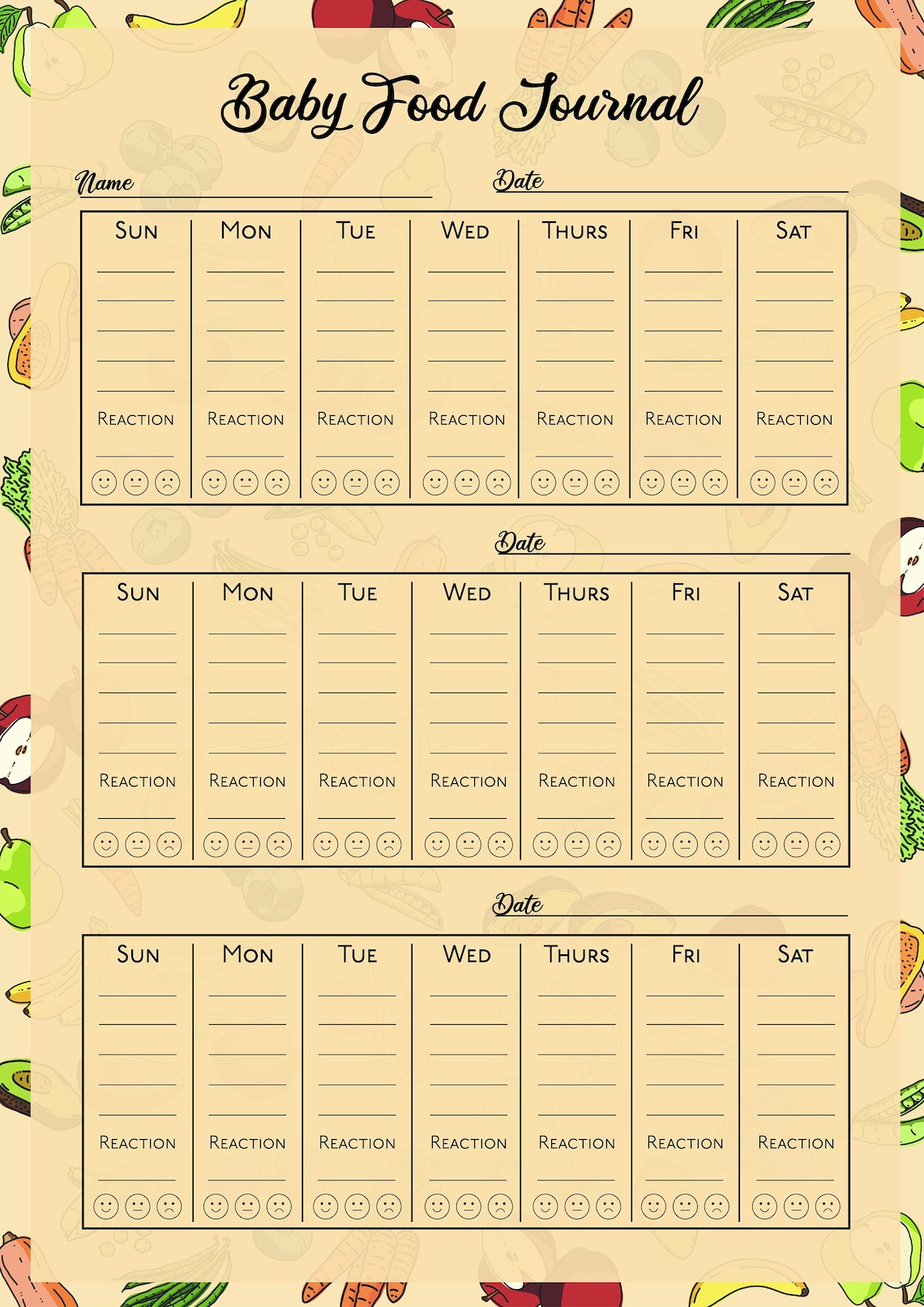 Printable Baby Food Diary / Baby Food Tracking Pages - Etsy