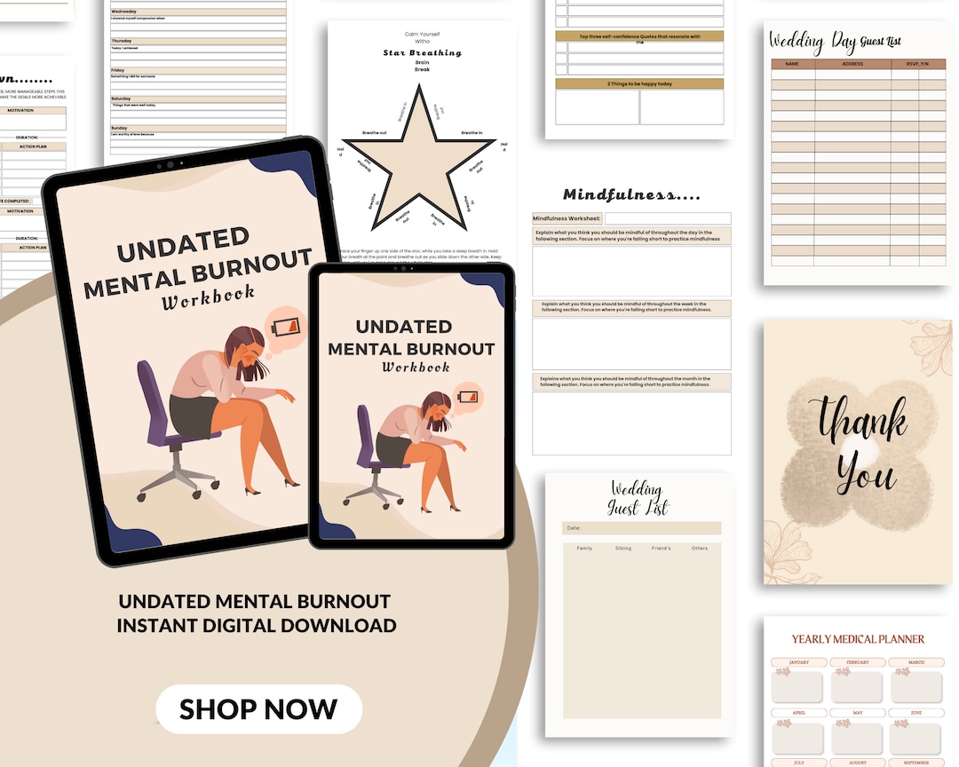 Mental Burnout Workbook Bundle, Printable Mental Burnout Workbook ...