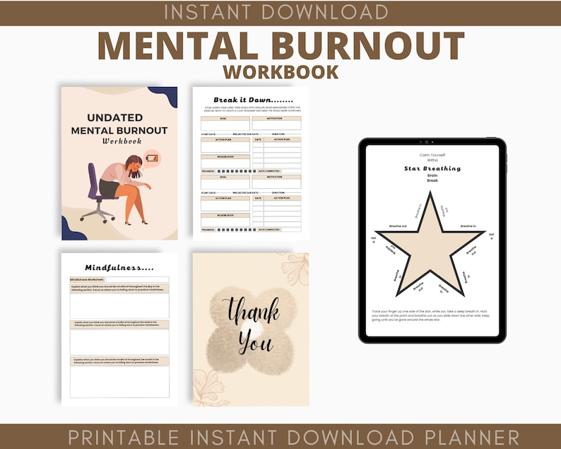 Mental Burnout Workbook Bundle, Printable Mental Burnout Workbook ...