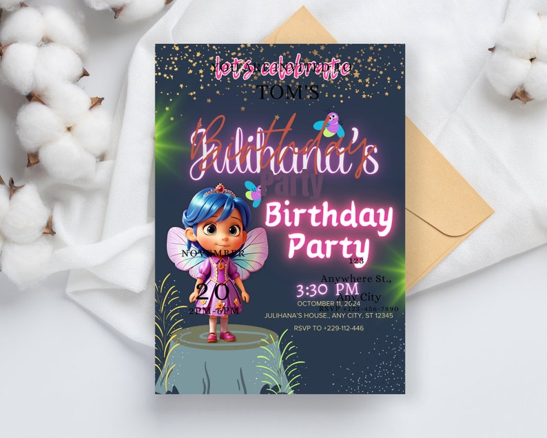 Neon Waterslide Birthday Invitation: Printable Party Invite (digital ...