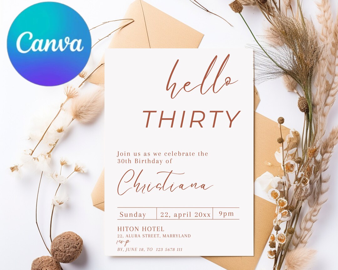 Boho Birthday Invitation, Boho 30th Birthday Template, Any Age, Adult ...