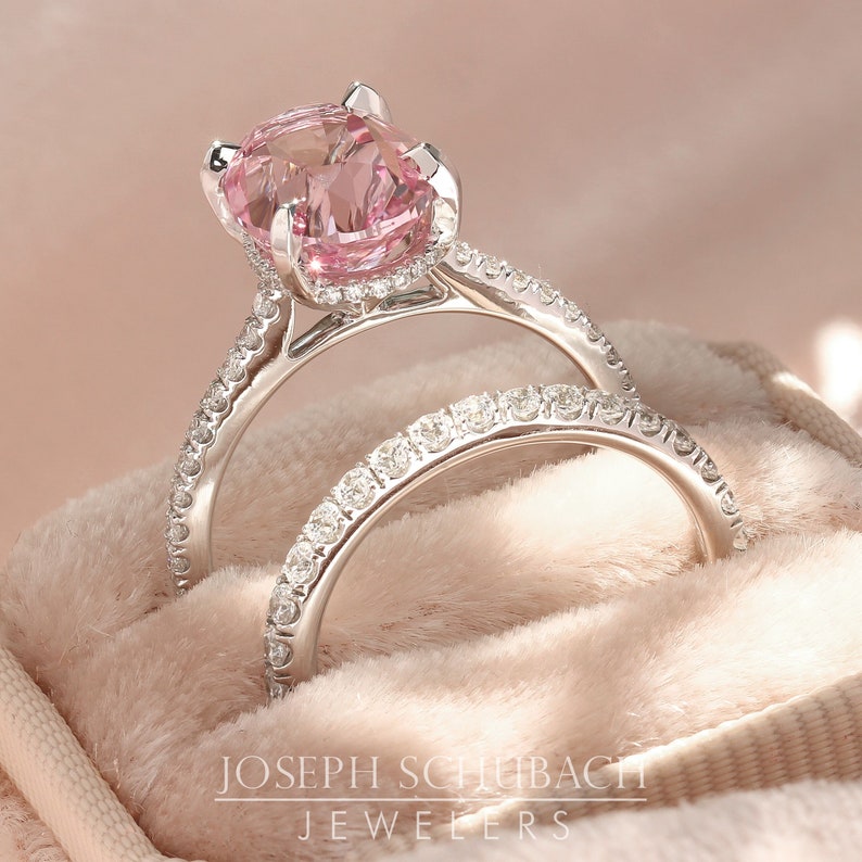 The Victoria Engagement Ring With Pave Band and Basket - Etsy