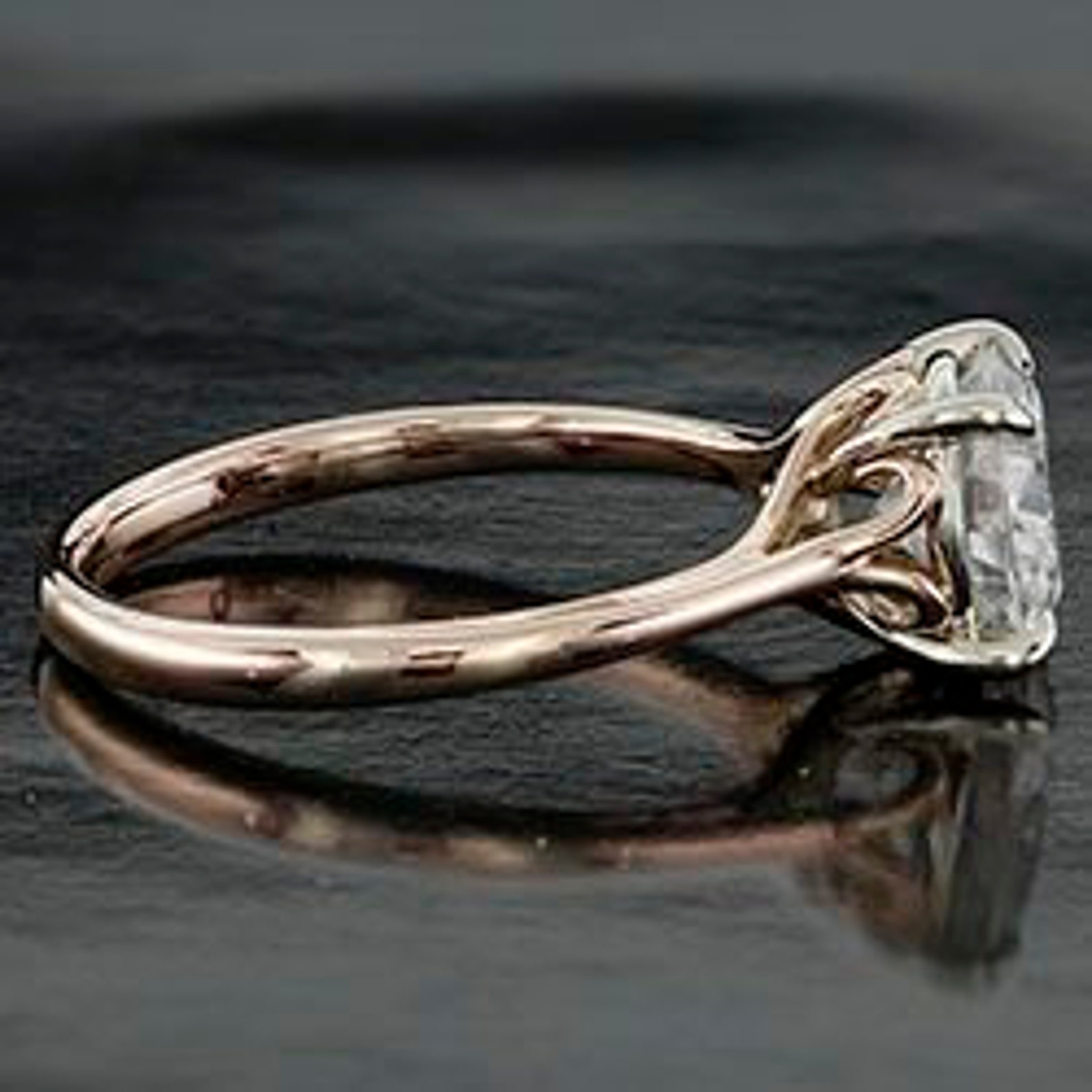 Scroll Solitaire Engagement Ring With Surprise Diamond - Etsy