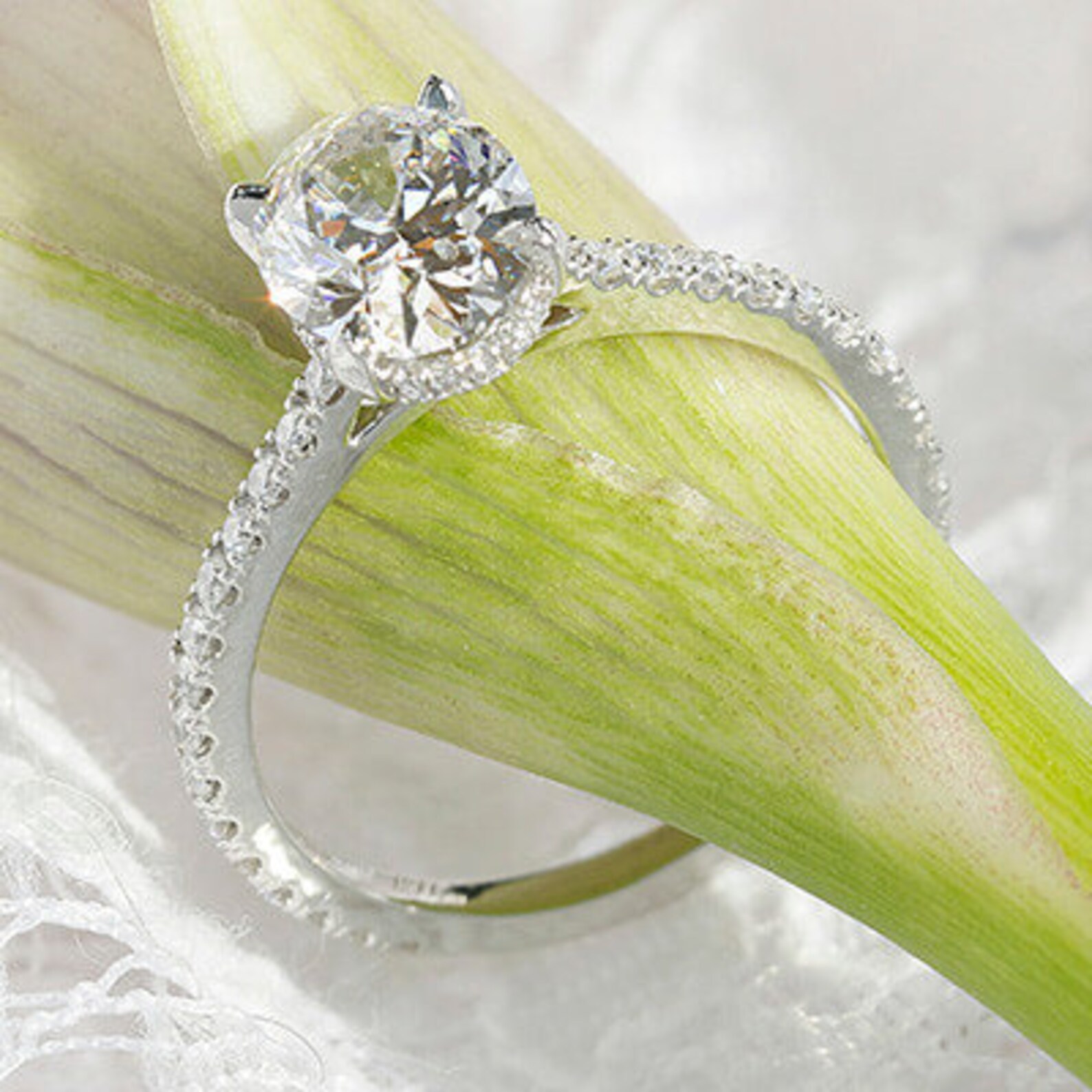 The Victoria Engagement Ring With Pave Band and Basket - Etsy