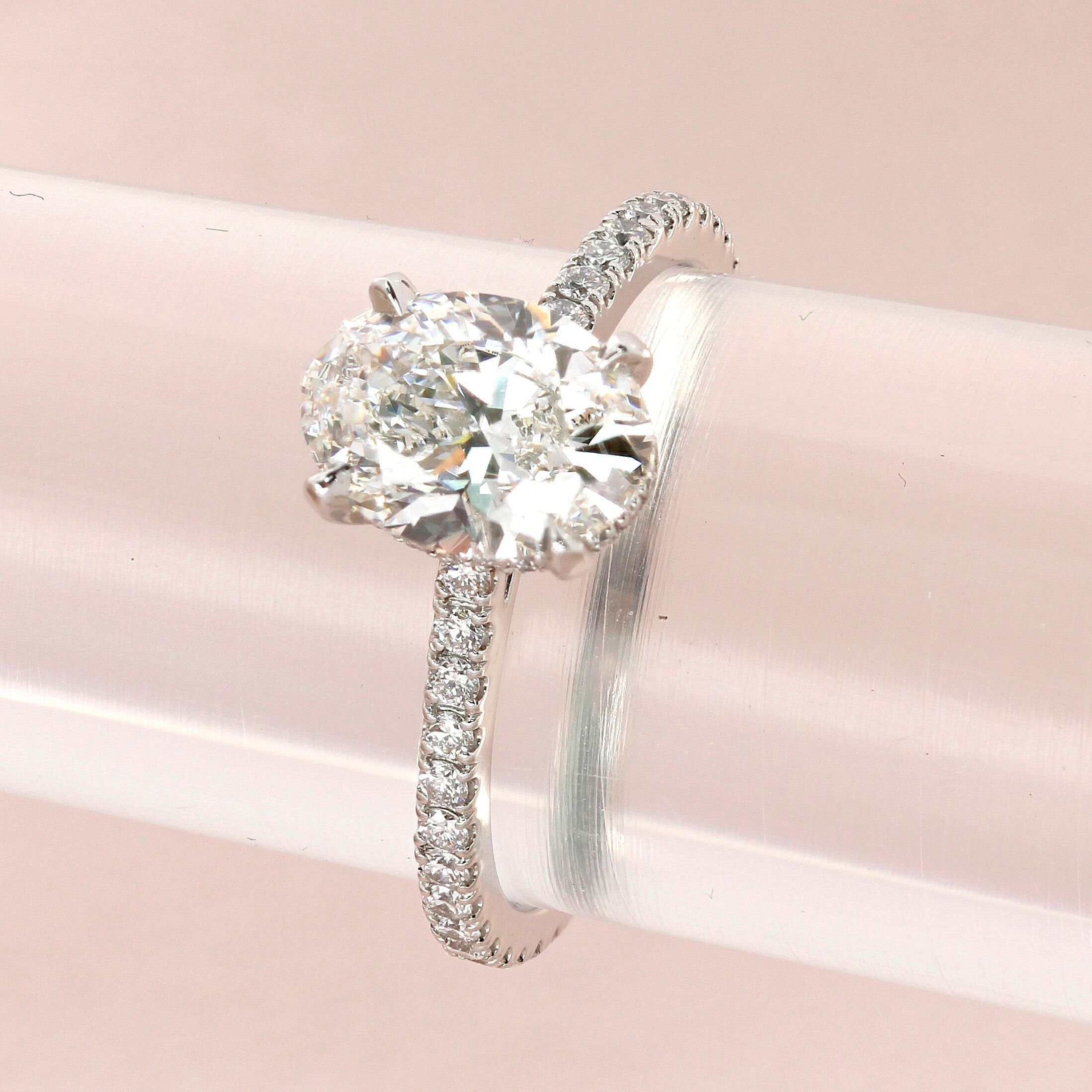 The Victoria Engagement Ring With Pave Band and Basket - Etsy