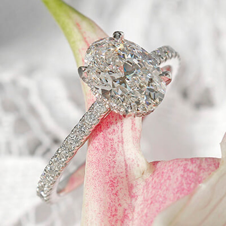 The Victoria Engagement Ring With Pave Band and Basket - Etsy