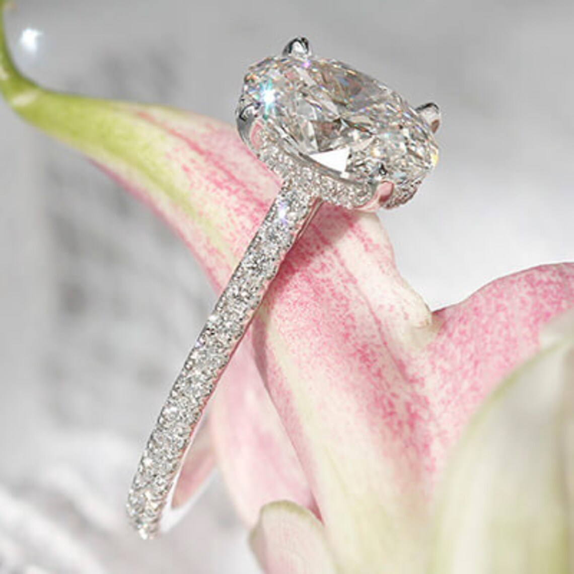 The Victoria Engagement Ring With Pave Band and Basket - Etsy