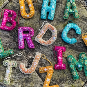 Initial Christmas Ornaments, Boho Felt Ornaments, Letter Ornaments ...