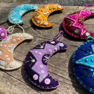 Moon Christmas Ornament, Boho Felt Ornaments, Handmade Ornaments ...