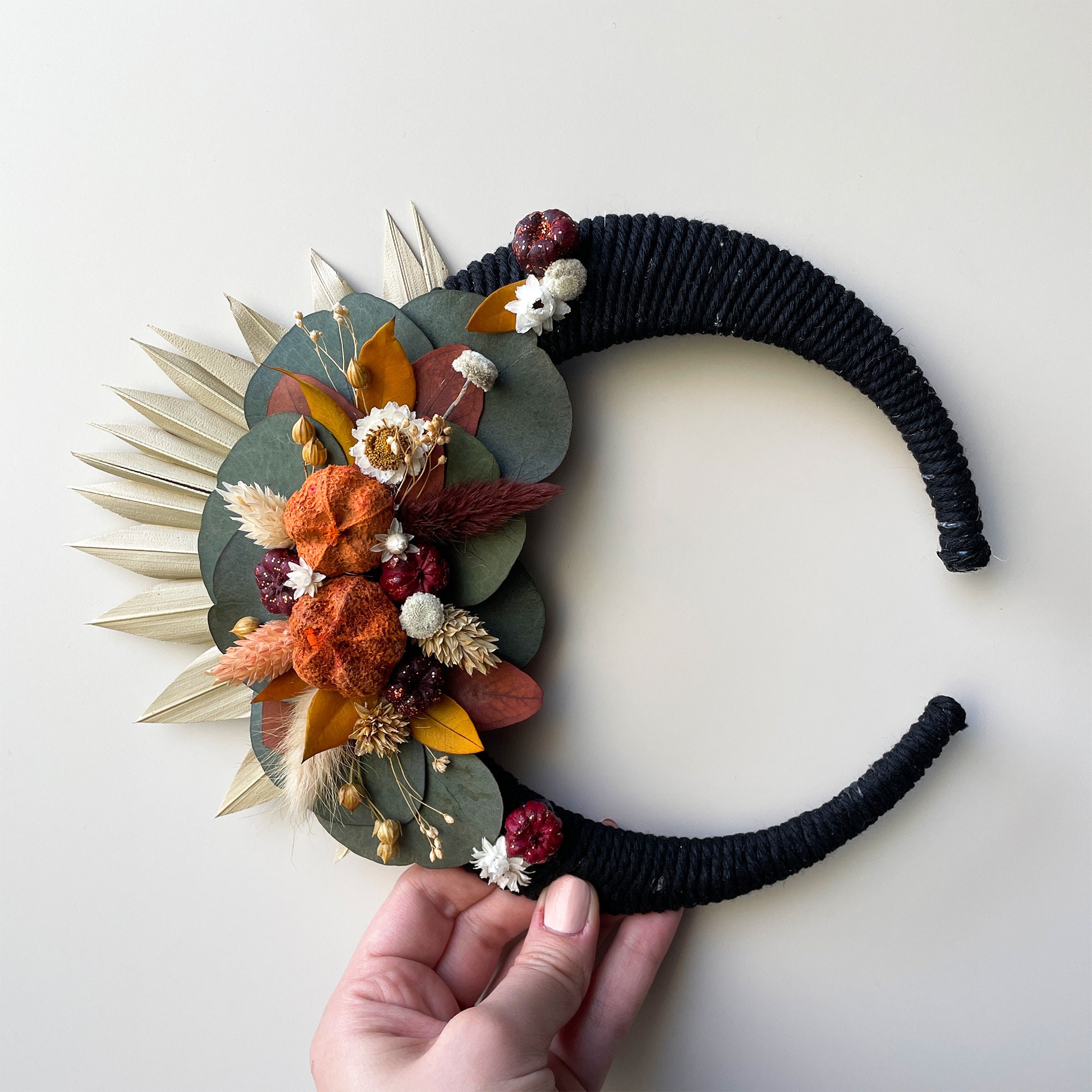 Pumpkin Moon Wreath, Fall Crescent Moon Wreath, Boho Wall Hanging ...