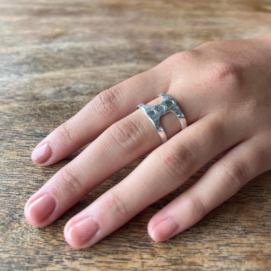 Hammered Sterling Silver Cuff Ring - Double Cuff Ring - Silver Boho ...