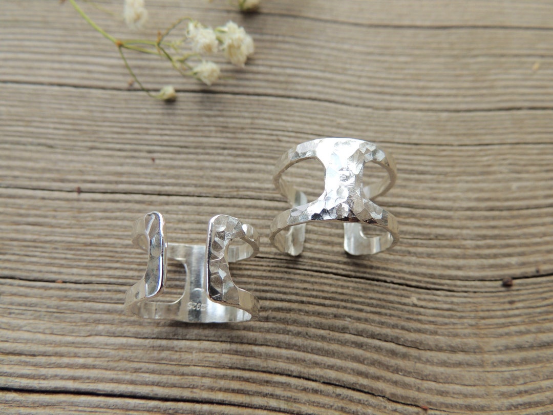 Hammered Sterling Silver Cuff Ring Double Cuff Ring Silver Boho Jewelry ...