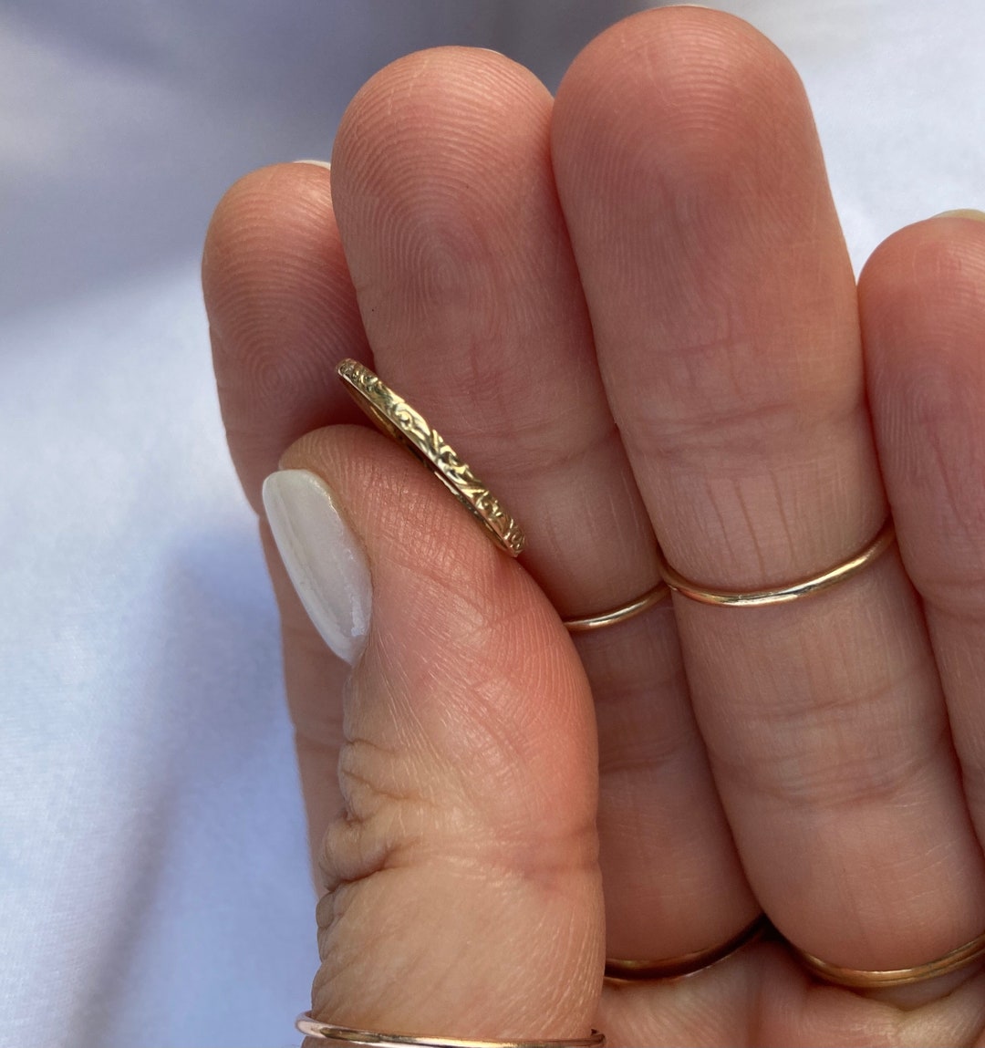 Keepsake for Baby Girl Boy | Little Gold Engraved Scrolled Ring | 14k ...