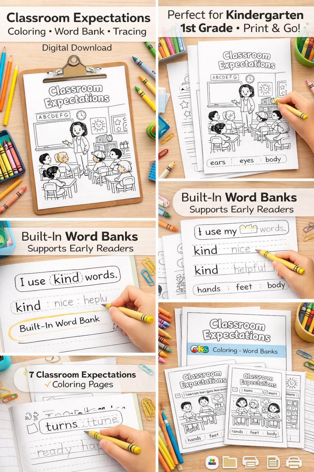 Classroom Expectations Worksheets for Kindergarten | Coloring, Word ...