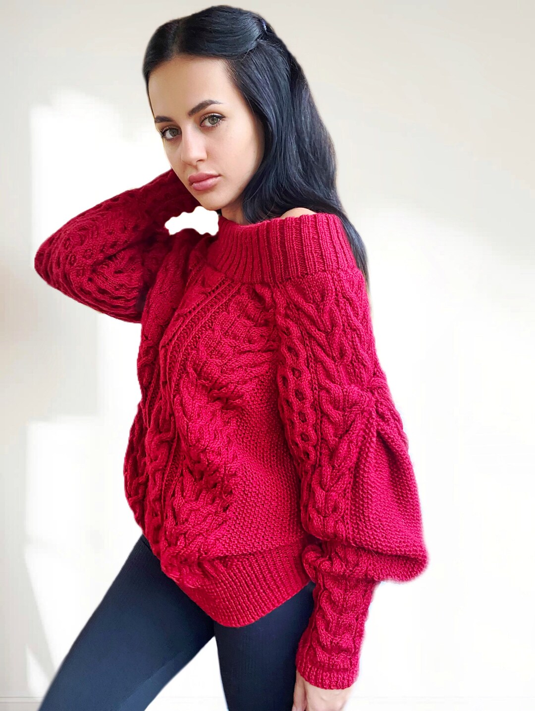 Cable Wool Sweater Chunky Knit Wool Sweater Women One Shoulder - Etsy