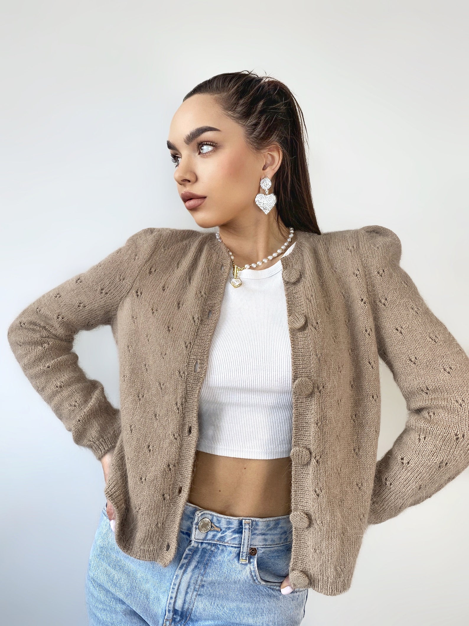 Angora Knit Fluffy Cropped Cardigan Women Wedding Vintage Cardigan ...