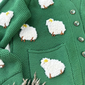 Knitted Green Sheep Cardigan for Women Chunky Knit Cardigan Patch ...