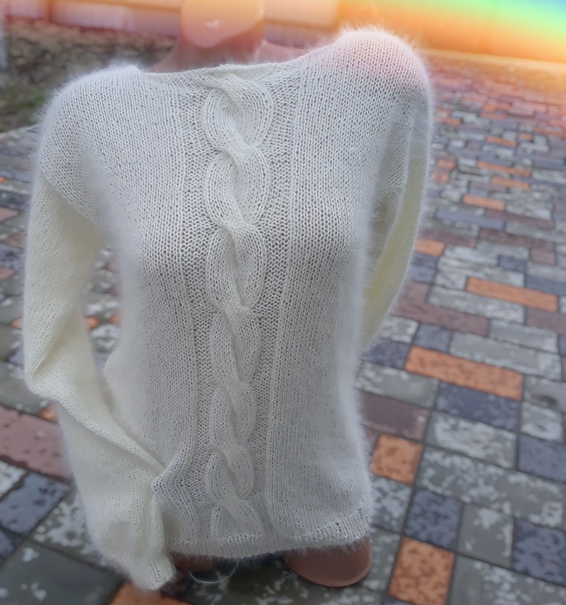 White Milk Angora Sweater Open Back Deep Neckline Knit Fluffy - Etsy