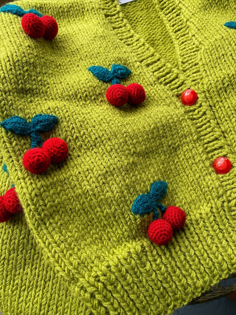 Chunky Knit Green Crop Cherry Cardigan Strawberry Cardigan - Etsy