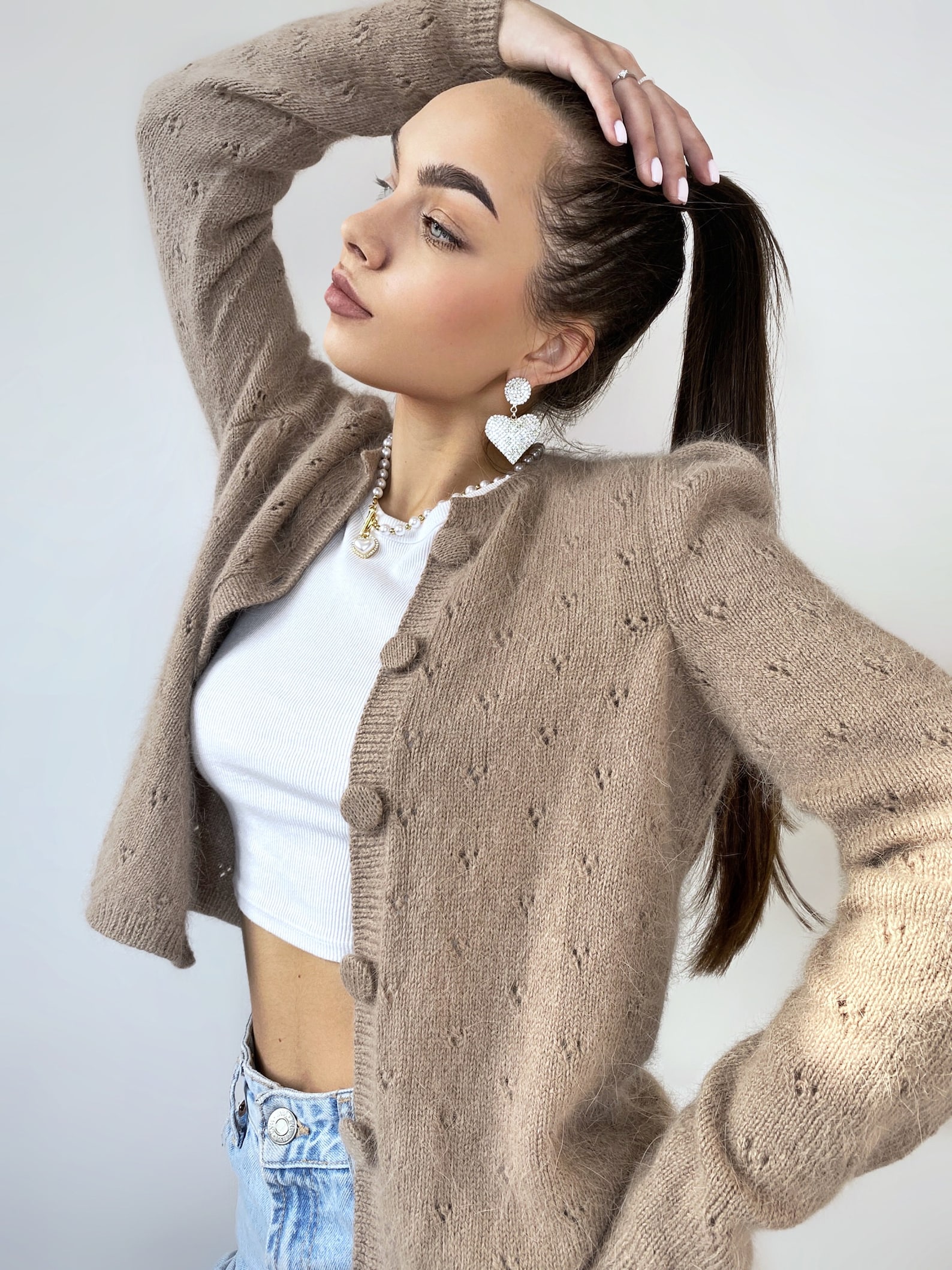 Angora Knit Fluffy Cropped Cardigan Women Wedding Vintage Cardigan ...