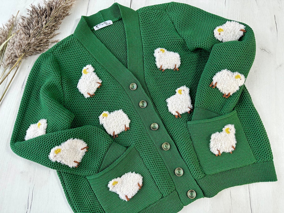 Knitted Green Sheep Cardigan for Women Chunky Knit Cardigan - Etsy