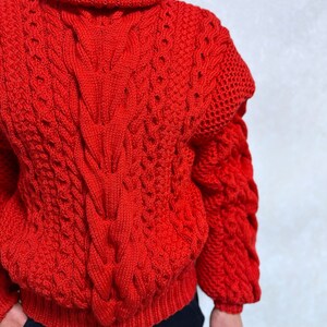 Red Chunky Knit Sweater for Men Knitted Jumper Cable Knitting Loose ...