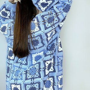 Crochet Long Colorful Blue Cardigan Crochet Granny Square Cardigan ...