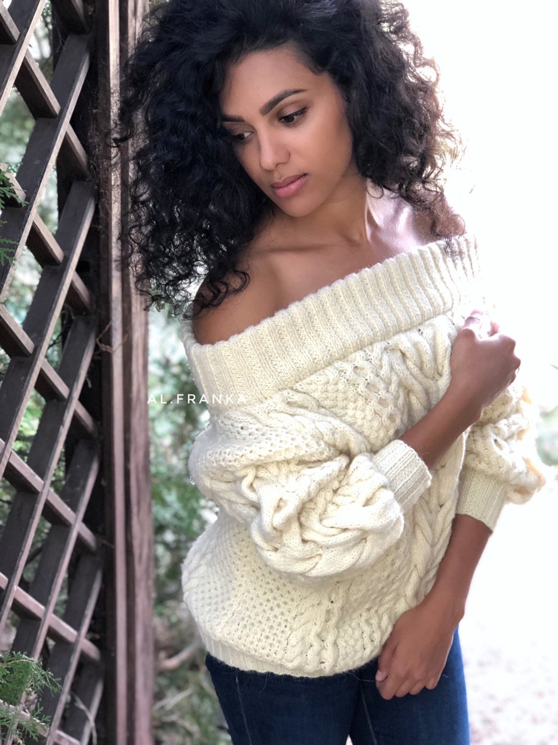 Off the Shoulder Scream Hand Knit Wool Sweater/cable Knit - Etsy