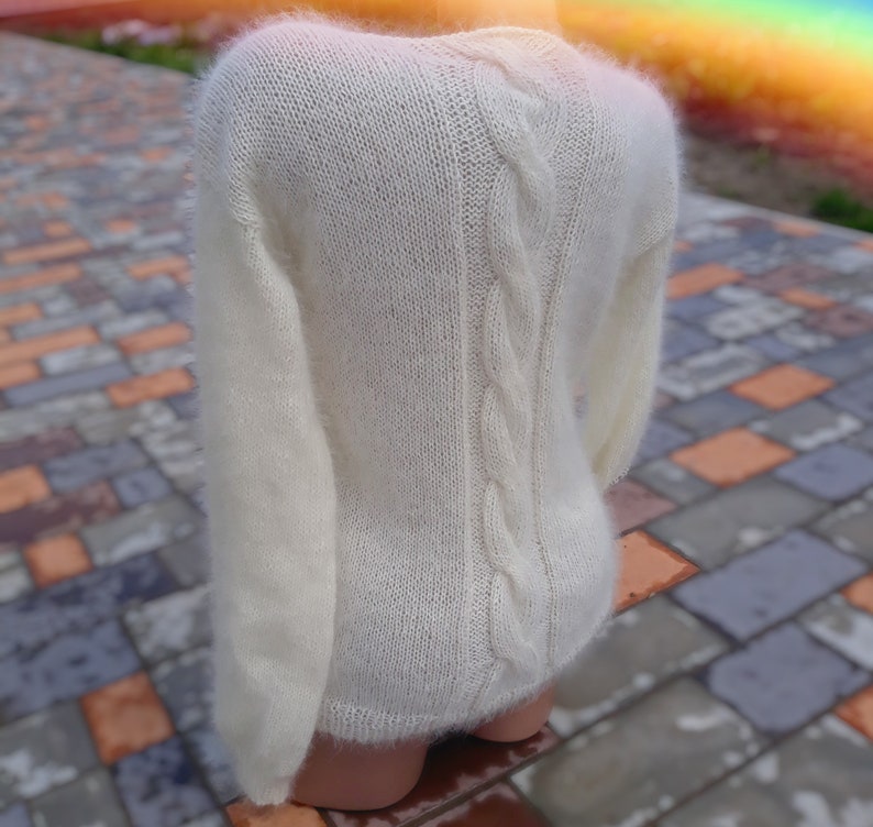 White Milk Angora Sweater Open Back Deep Neckline Knit Fluffy - Etsy