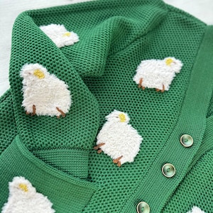 Knitted Green Sheep Cardigan for Women Chunky Knit Cardigan Patch ...
