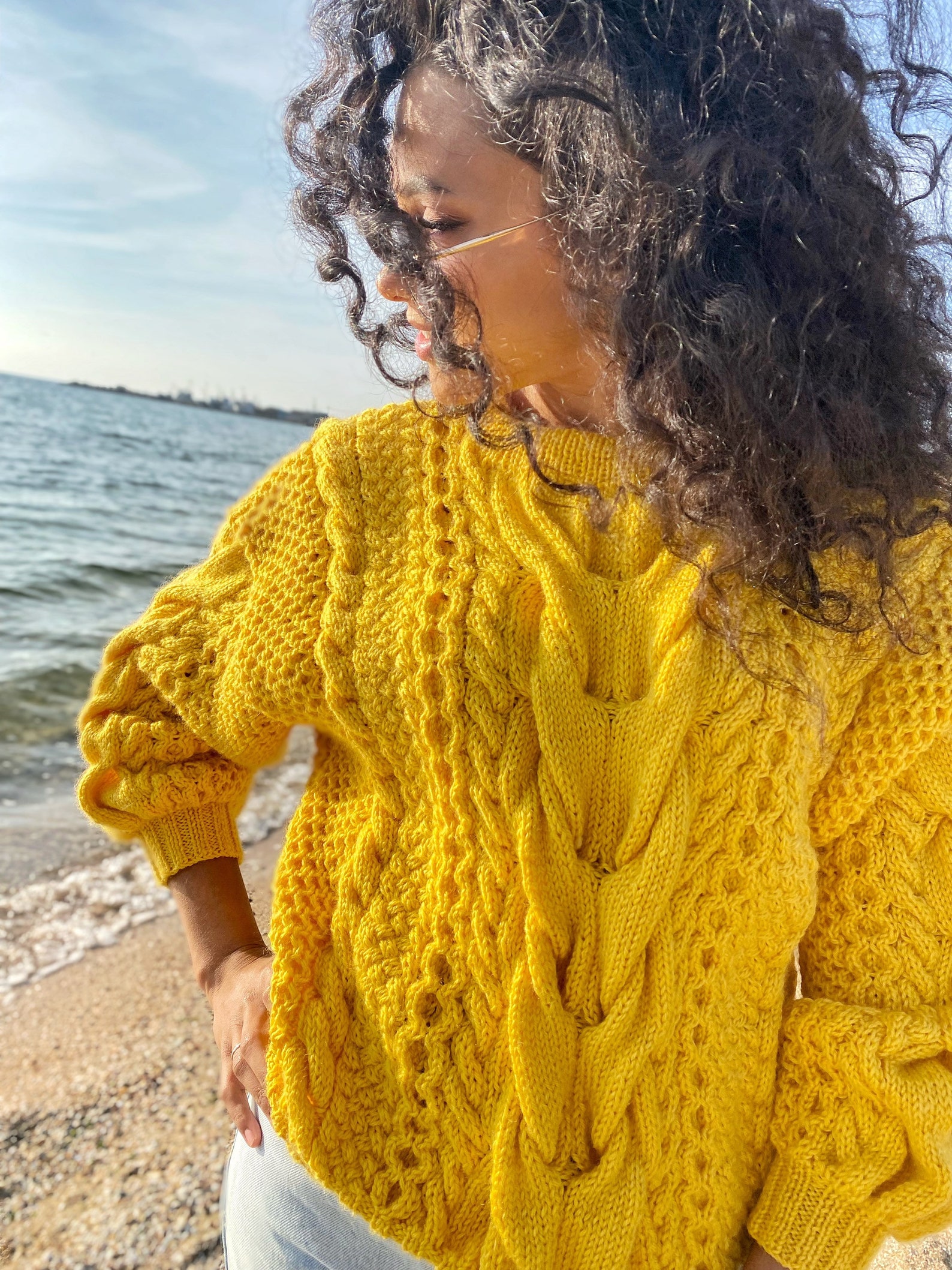 Hand Knitted Yellow Sweater Soft Wool for Women Oversized Women’s Knit ...