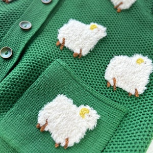 Knitted Green Sheep Cardigan for Women Chunky Knit Cardigan Patch ...