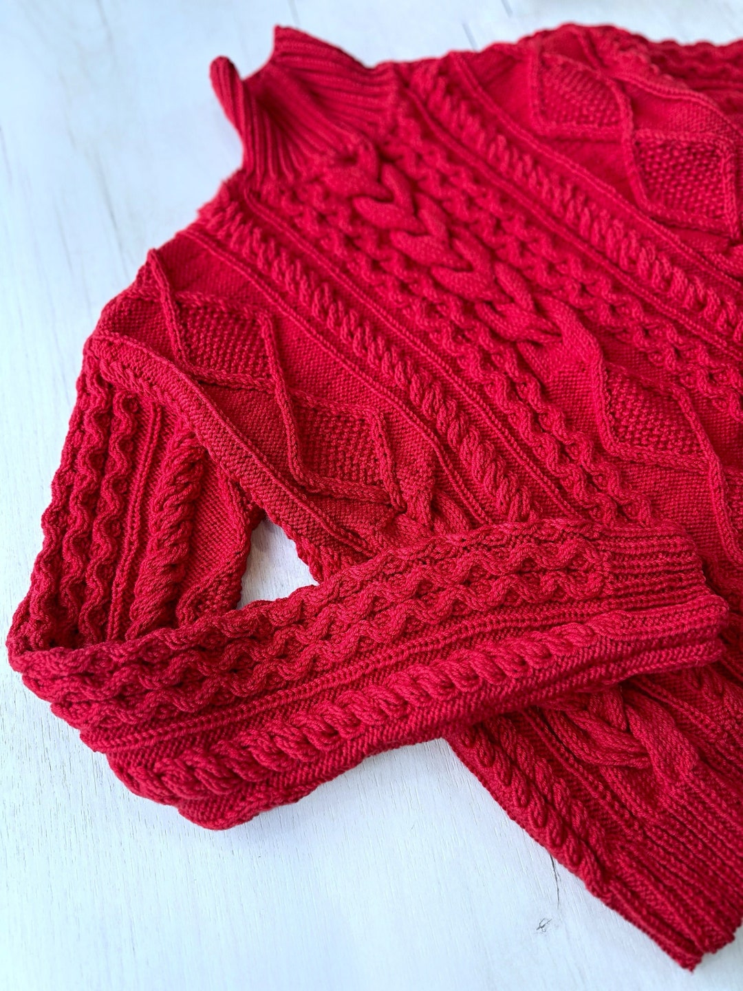 Hand Knitted Red Merino Wool Scandinavian Sweater Chunky Knit ...