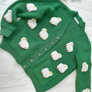 Knitted Green Sheep Cardigan for Women Chunky Knit Cardigan Patch ...