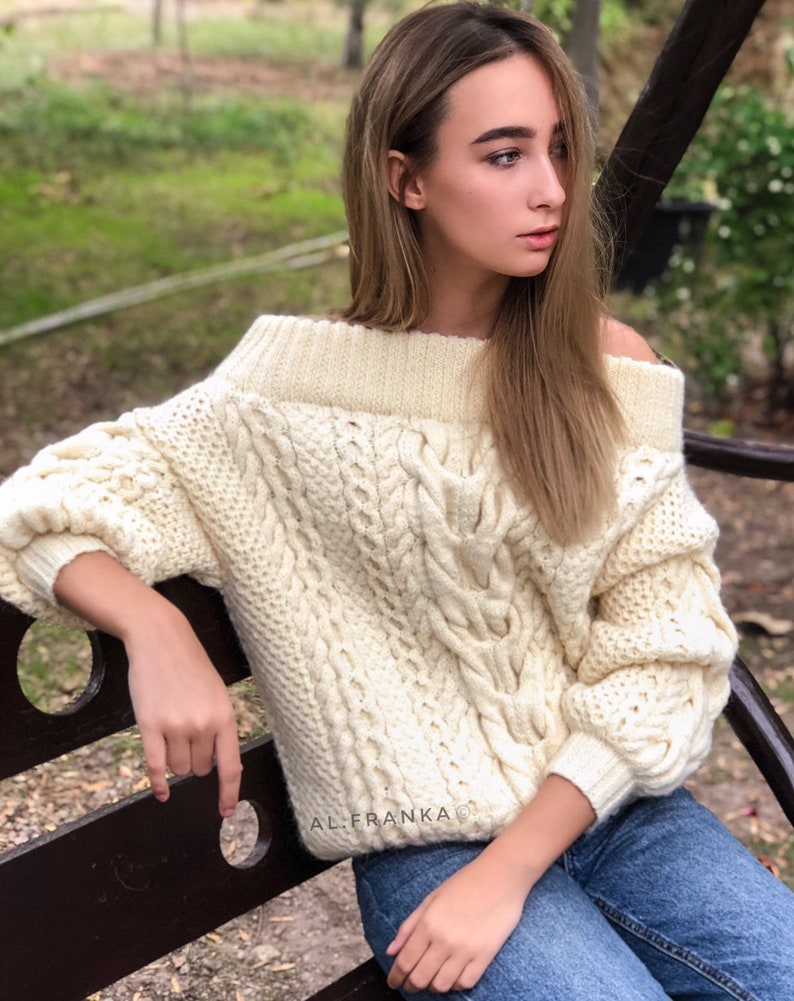 Off the Shoulder Scream Hand Knit Wool Sweater/cable Knit - Etsy