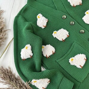 Knitted Green Sheep Cardigan for Women Chunky Knit Cardigan Patch ...
