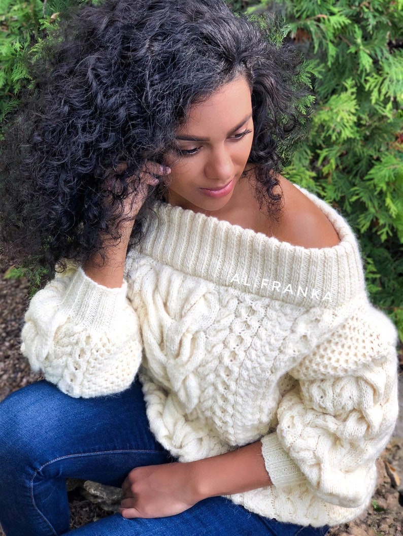 Off the Shoulder Scream Hand Knit Wool Sweater/cable Knit - Etsy