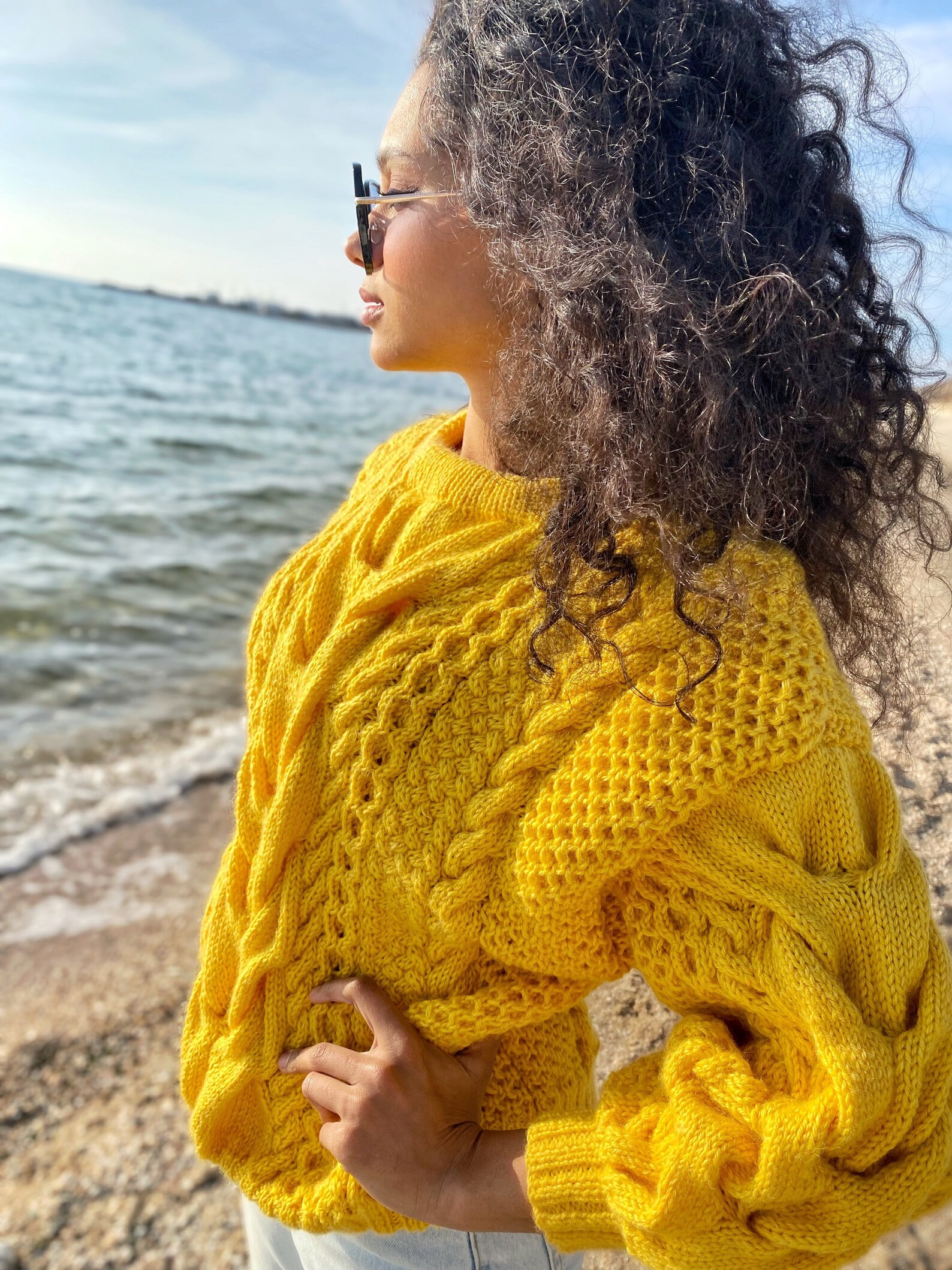 Hand Knitted Yellow Sweater Soft Wool for Women Oversized Women’s Knit ...