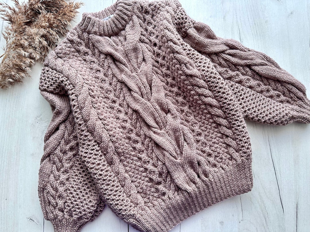 Hand Knit Light Brown Beige Pastel Embroidered Sweater Soft Merino Wool ...