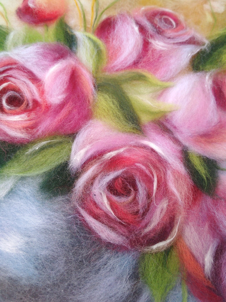 Painting wool Felted wool picture Rose wall art Flowers | Etsy