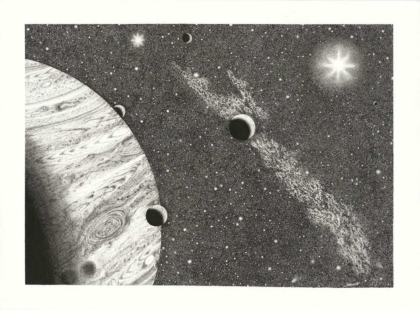 Good Morning Jupiter again Stippled Pen & Ink Limited - Etsy