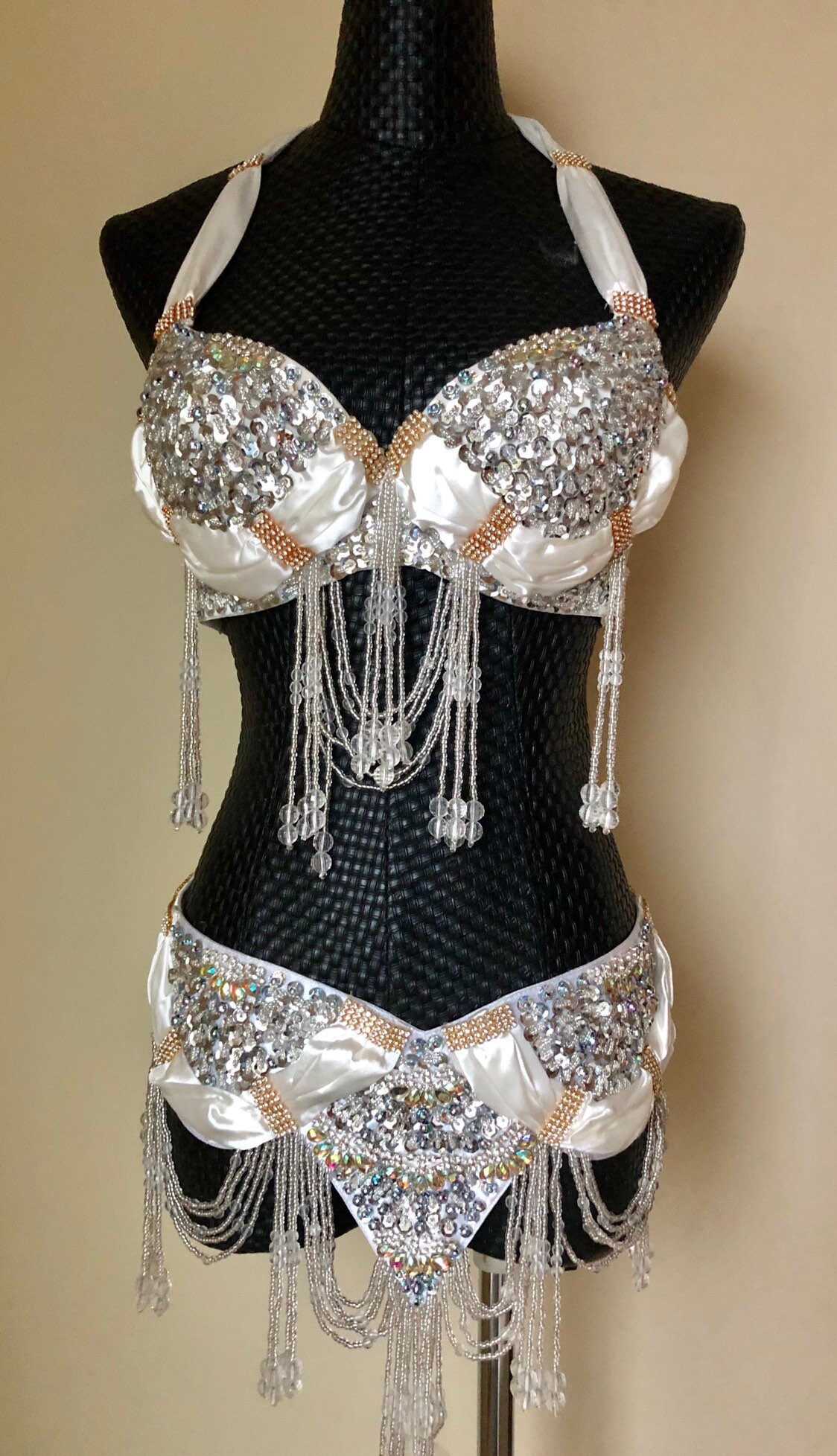Sexy Handmade Belly Dance Bra Tops Sequins Beads Costumes Set Ivory Etsy