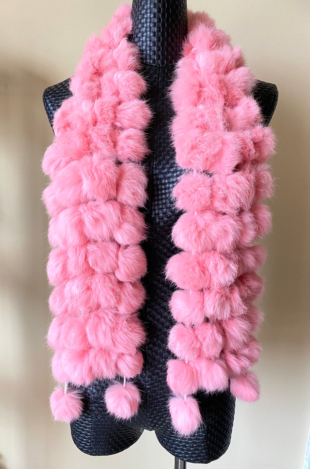 Authentic Angora Rabbit Fur 4 Ball Fur Pom Pom Ball Scarf Pink, Tan - Etsy