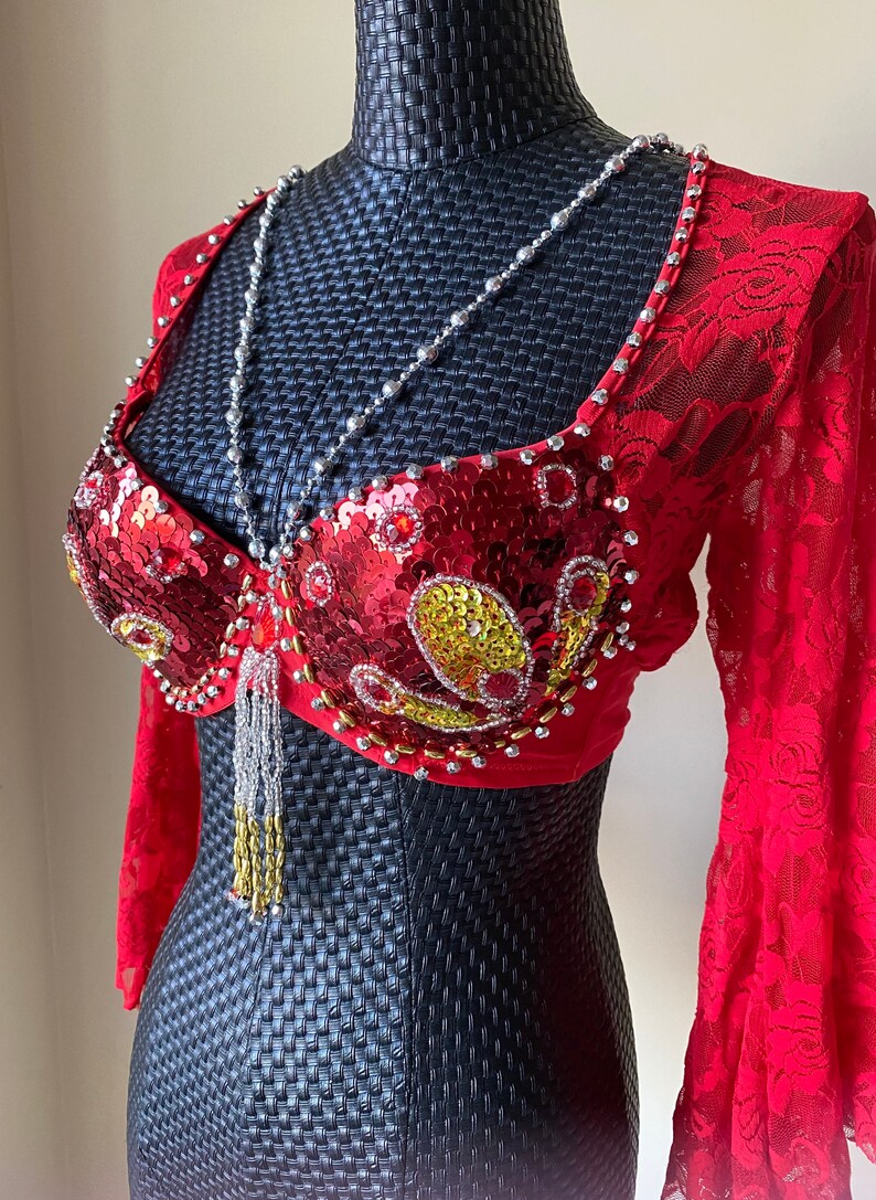 Sexy Handmade Belly Dance Bra Tops Sequins Beads Costumes Red Etsy