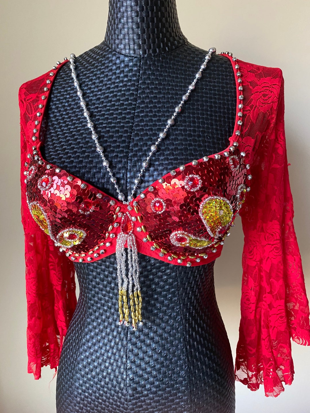 Sexy Handmade Belly Dance Bra Tops Sequins Beads Costumes Red Etsy