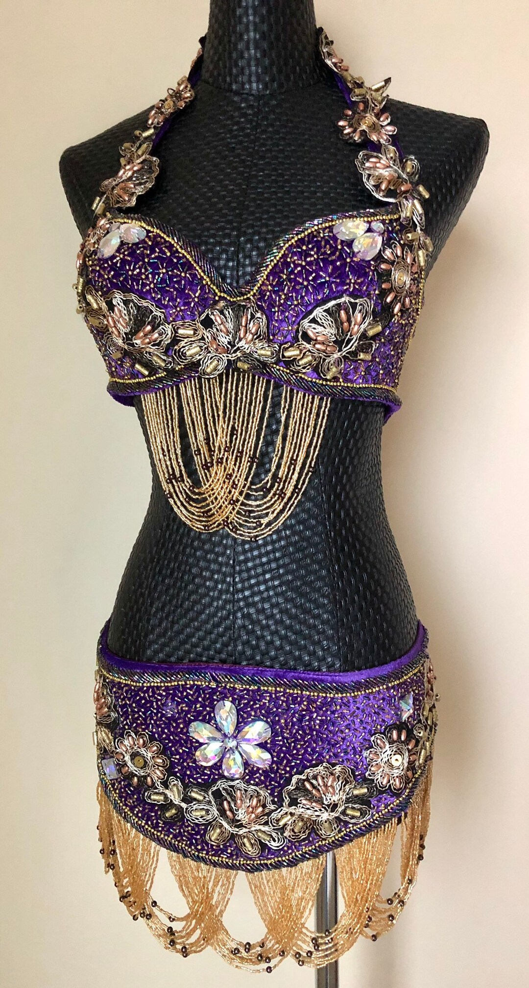 Sexy Handmade Belly Dance Bra Tops Sequins Beads Costume Set Purple Etsy