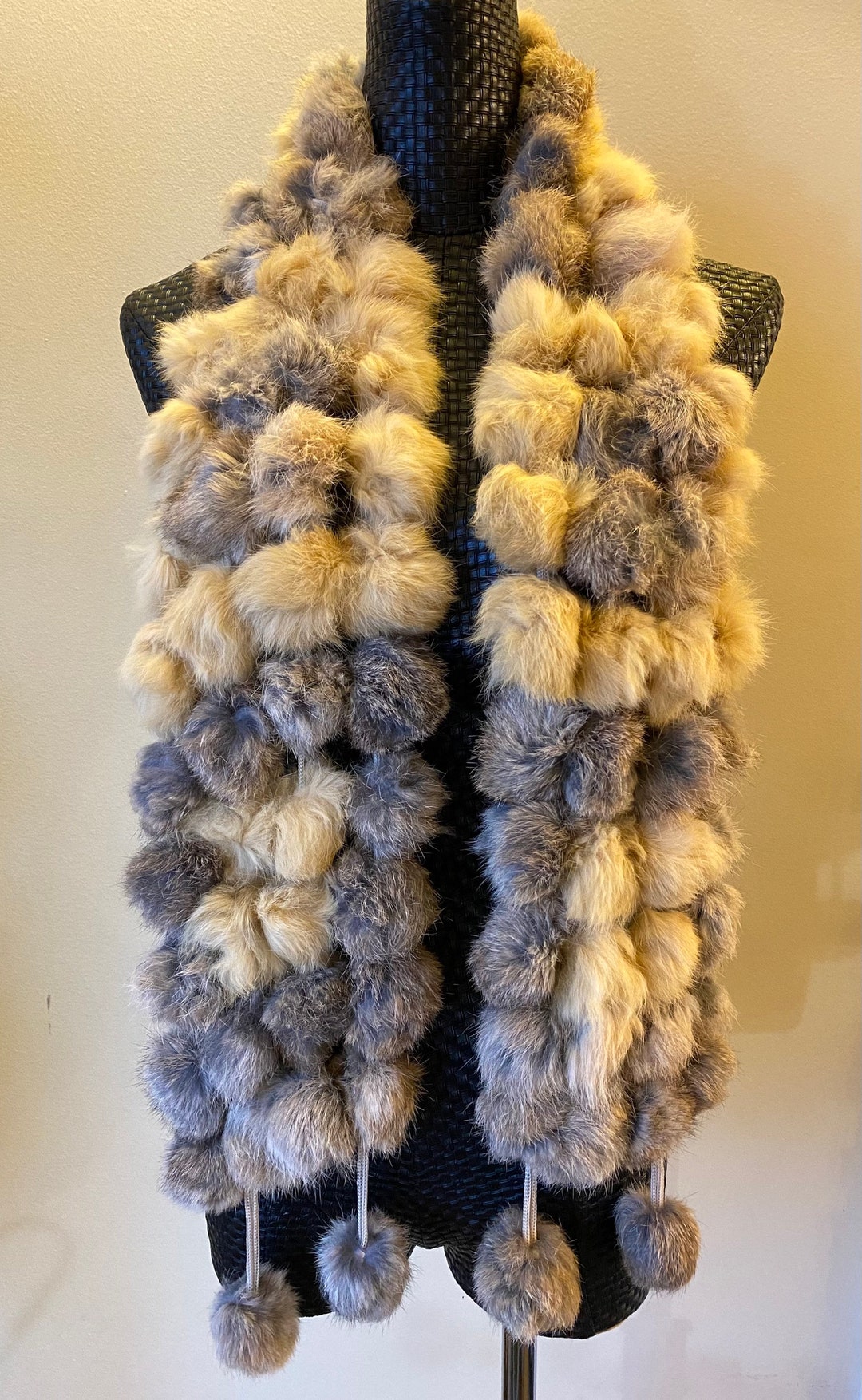 Natural Rabbit Fur 4 Rows Ball Pom Pom Scarves Shawl Natural Beige - Etsy