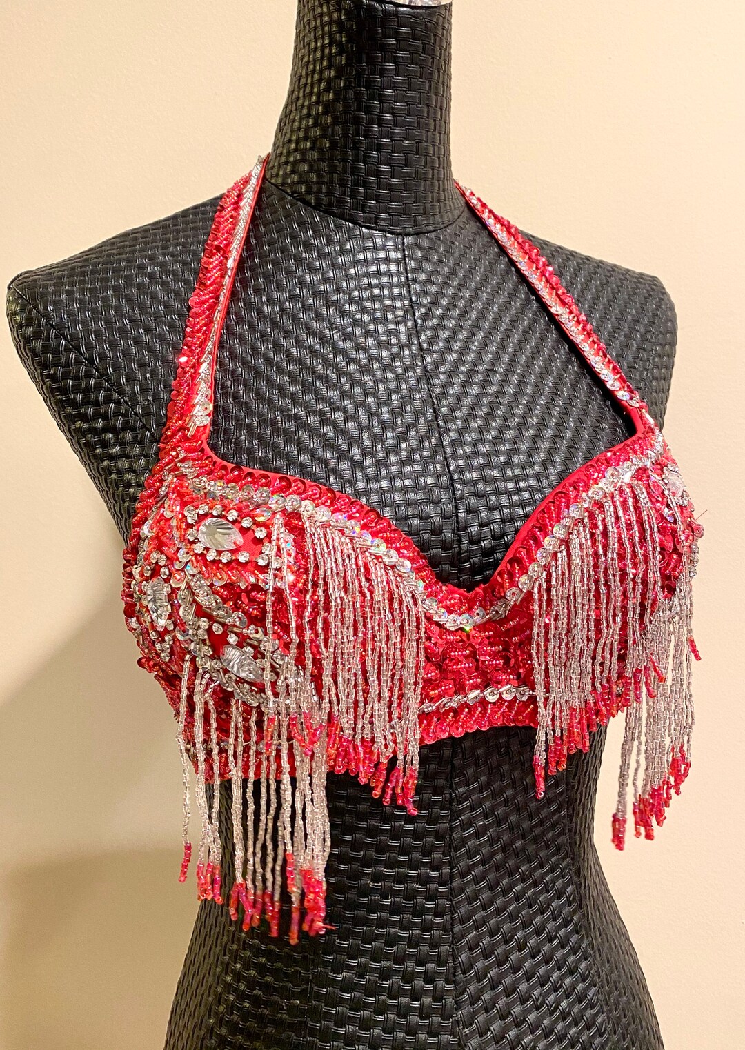 Sexy Handmade Belly Dance Bra Tops Sequins Beads Costumes Red Silver Etsy