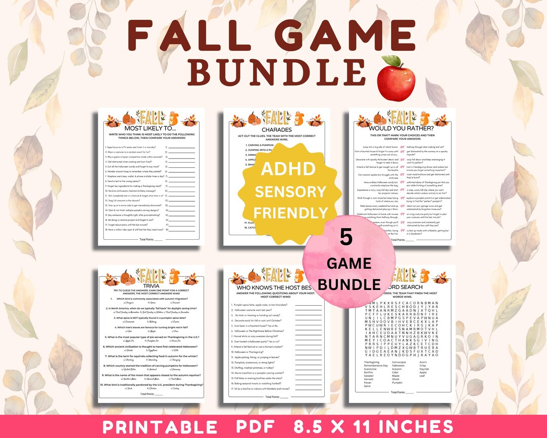Fall Party Games Bundle, Printable Games for Kids & Adults, Autumn Fun ...