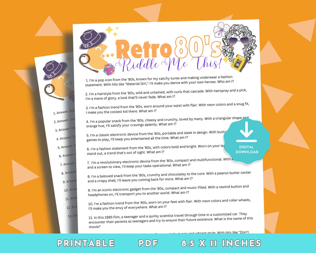 Retro 80s Riddle Me This Game, Fun Game Night Activity for Teens ...